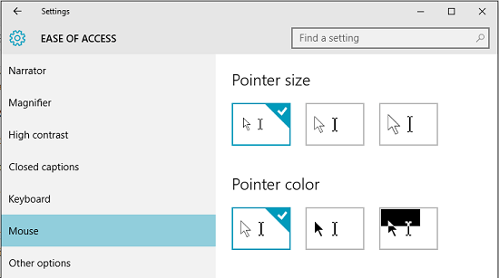 Change The Size And Color Of Mouse Pointer In Windows 10